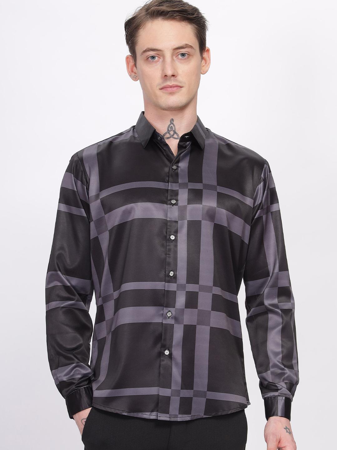 Buy HAMPTONS Satin Shiny Checkered Partywear Shirt - Shirts for Men ...