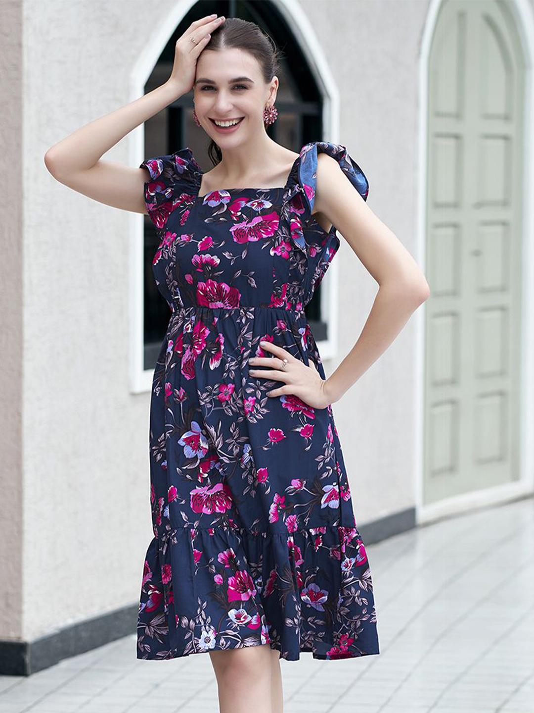 Buy Selvia Floral Printed Crepe Fit & Flare Dress - Dresses for Women ...