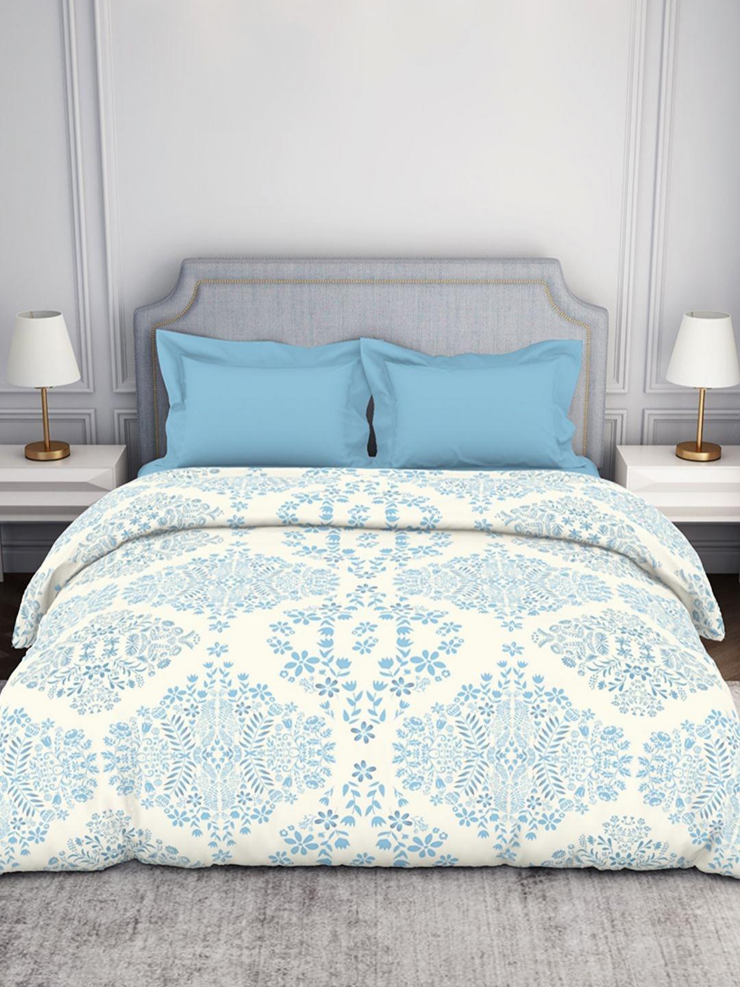 Buy SPACES Blue & Cream Coloured Ethnic Motifs Printed 144 TC Cotton ...