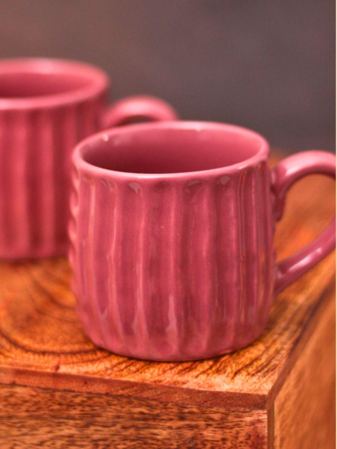 Buy WEAVING HOMES Magenta Textured Ceramic Glossy Dishwasher Safe Cup ...