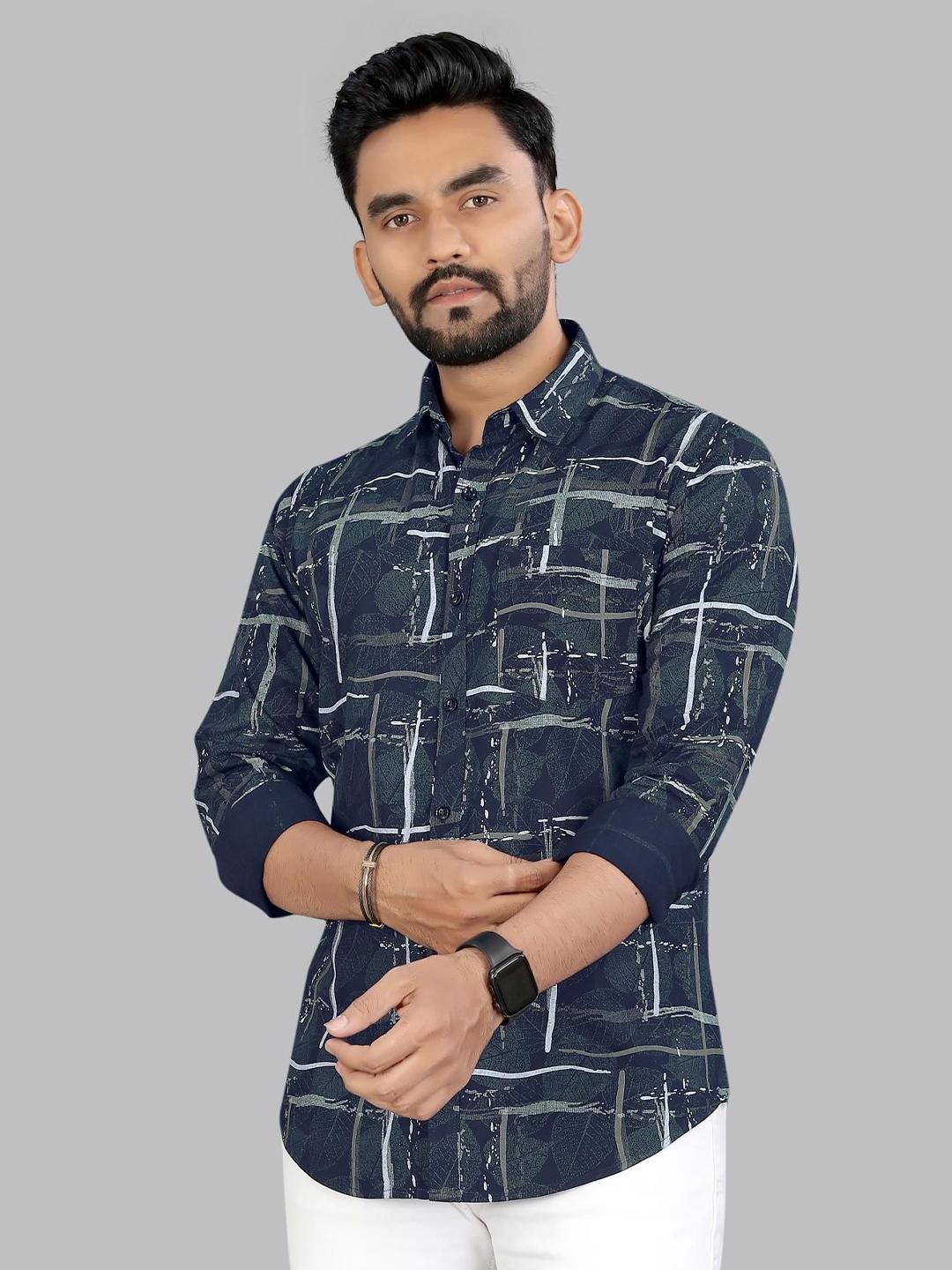 Buy ADWYN PETER Men Classic Spread Collar Abstract Printed Cotton ...