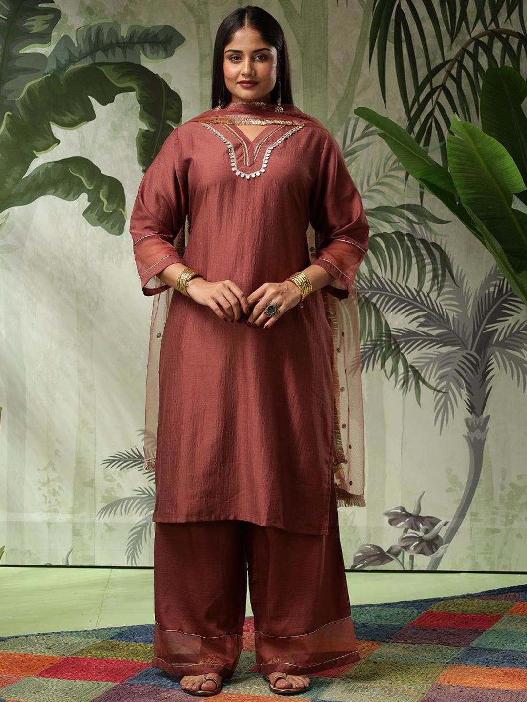 Buy Bani Women Plus Size Straight Gotta Patti Kurta With Palazzos ...