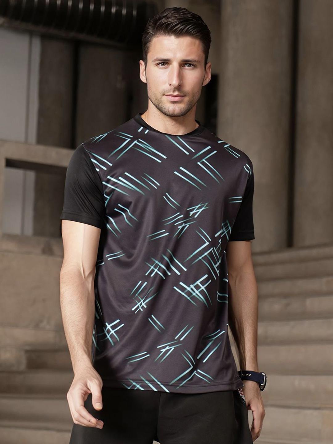 Buy Fit Monkey Men Dri FIT Abstract Printed Round Neck T Shirt ...