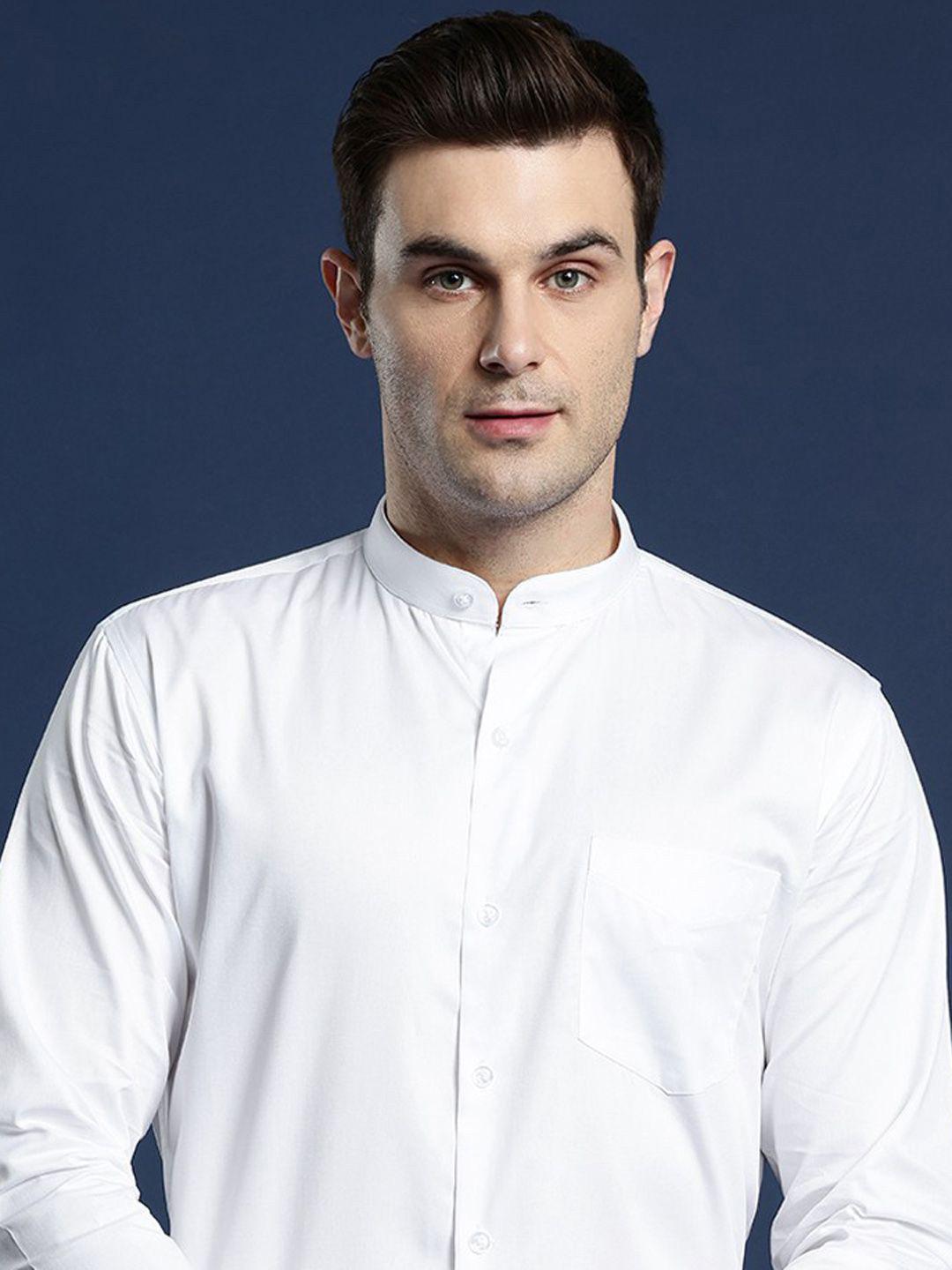 Buy Hancock Men Standard Band Collar Solid Cotton Slim Fit Formal Shirt ...