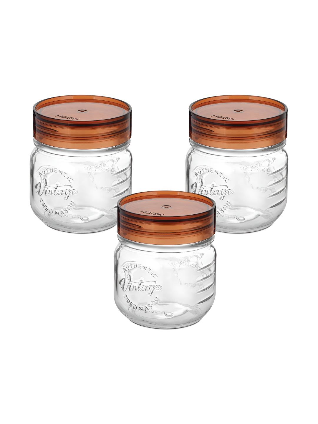 Buy Treo Vintage 3 Pcs Transparent & Brown Glass Jar With Airtight Lid ...