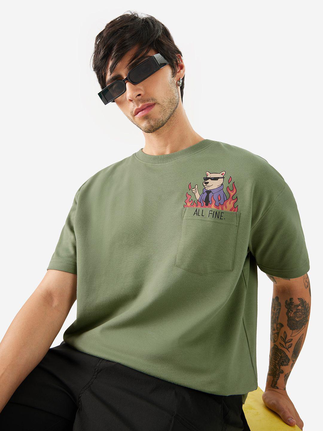 Buy The Souled Store Men Ted The Stoner Green Printed Cotton Oversized ...
