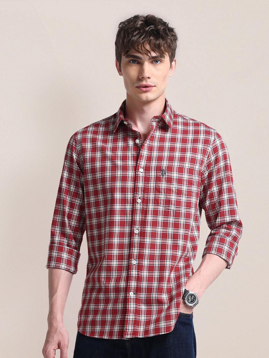 Buy U.S. Polo Assn. Men Classic Cutaway Collar Tartan Checked Cotton ...