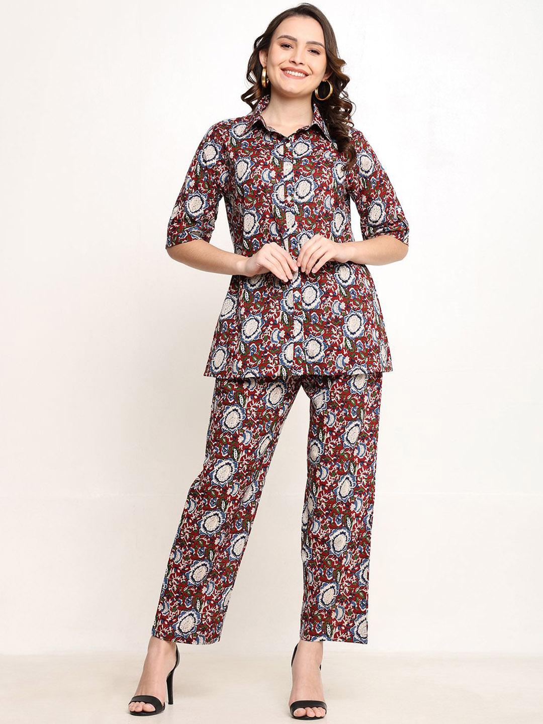 Buy CORDSET Printed Pure Cotton Shirt & Trousers - Co Ords for Women ...