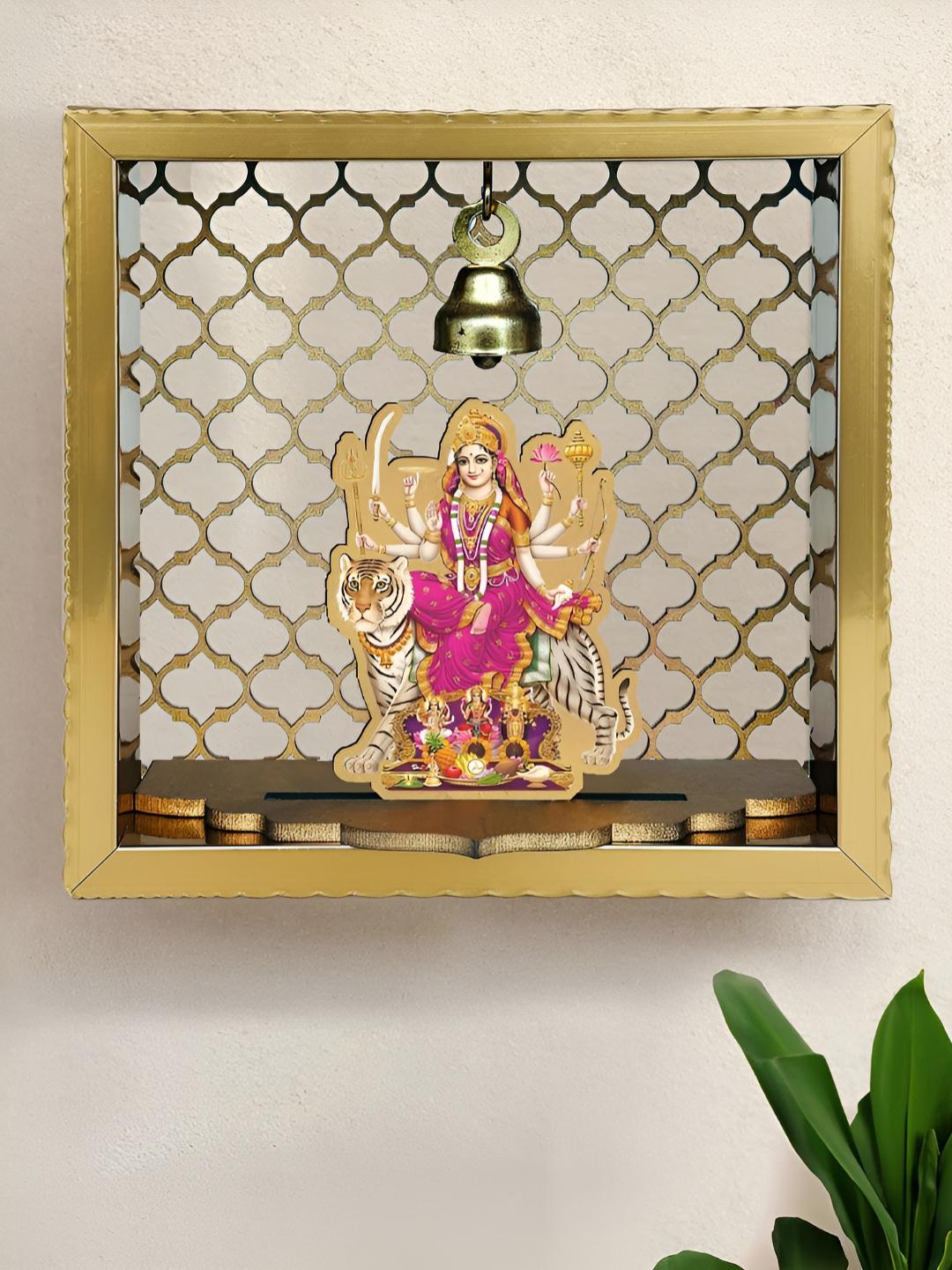 Buy Art Street Mata Sherawali Beige Wood Natural Prayer Room Set Of 3 ...