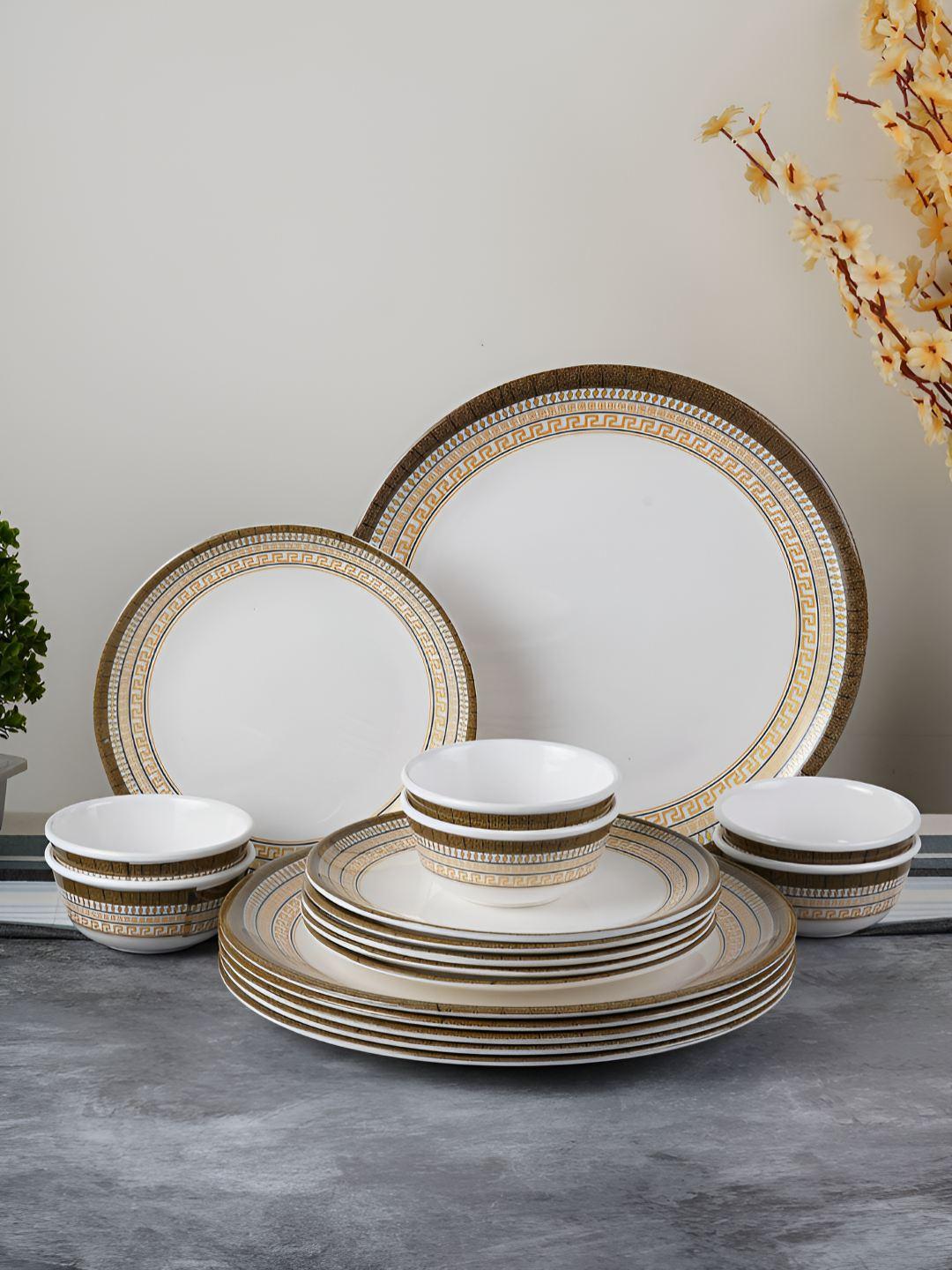 Buy Aura White Ethnic Motifs Melamine Microwave Safe 18 Piece Dinner ...