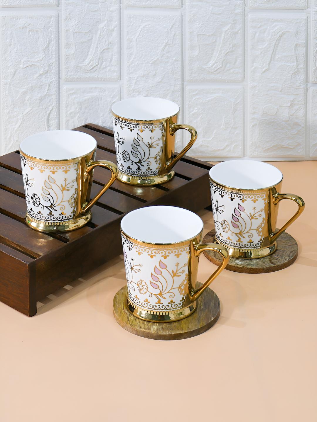 Buy Femora Rose White Floral Ceramic Microwave Safe 4 Piece Cups 160ml ...