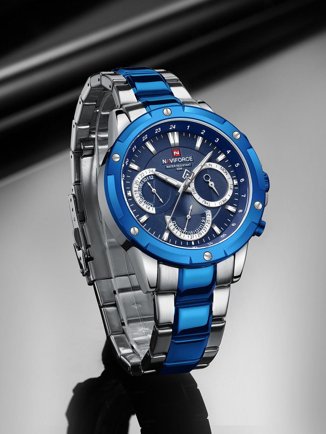Buy Naviforce Men Brass Embellished Dial & Stainless Steel Straps ...