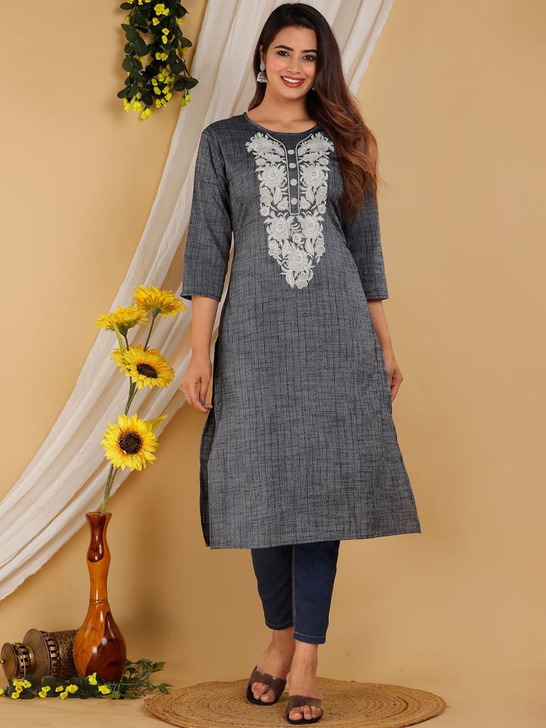 Buy Mehsoos Floral Embroidered Straight Kurta - Kurtas for Women ...