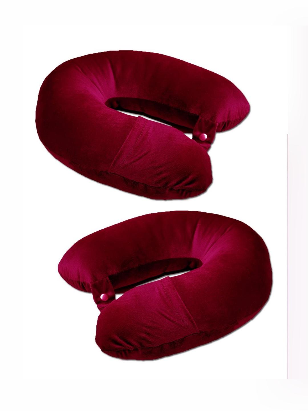 Buy ANA Maroon Solid Faux Velvet Breathable Set Of 2 Firm Fibre Travel ...