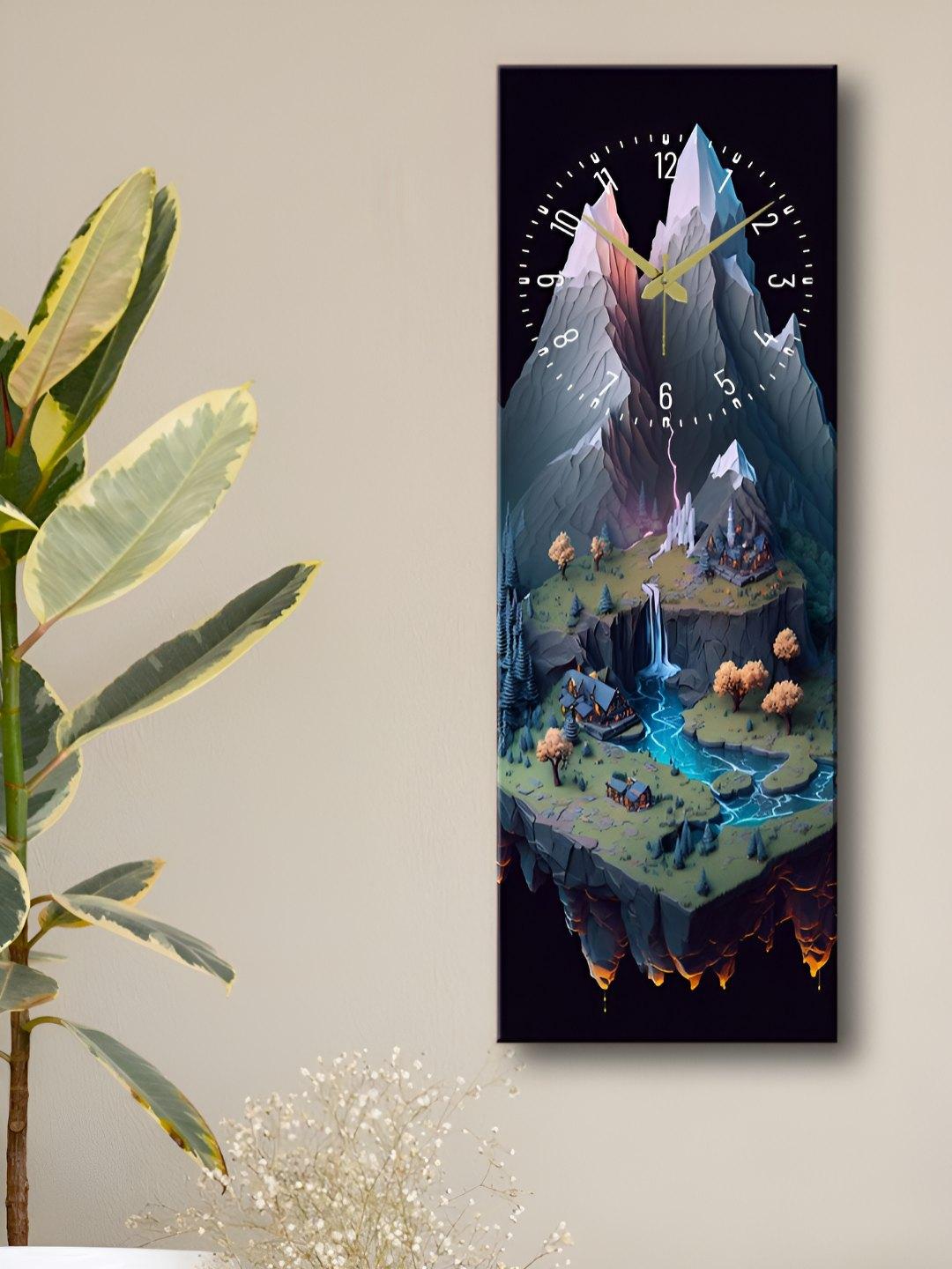 Buy OLIVE TREE Black And Blue Printed Contemporary Analogue Wooden Wall ...