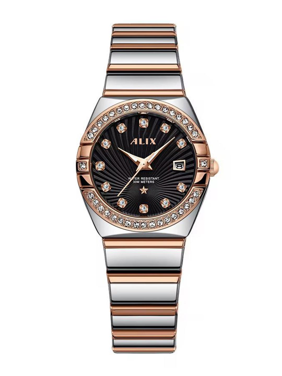 Buy ALIX Women Brass Dial & Stainless Steel Bracelet Style Straps ...