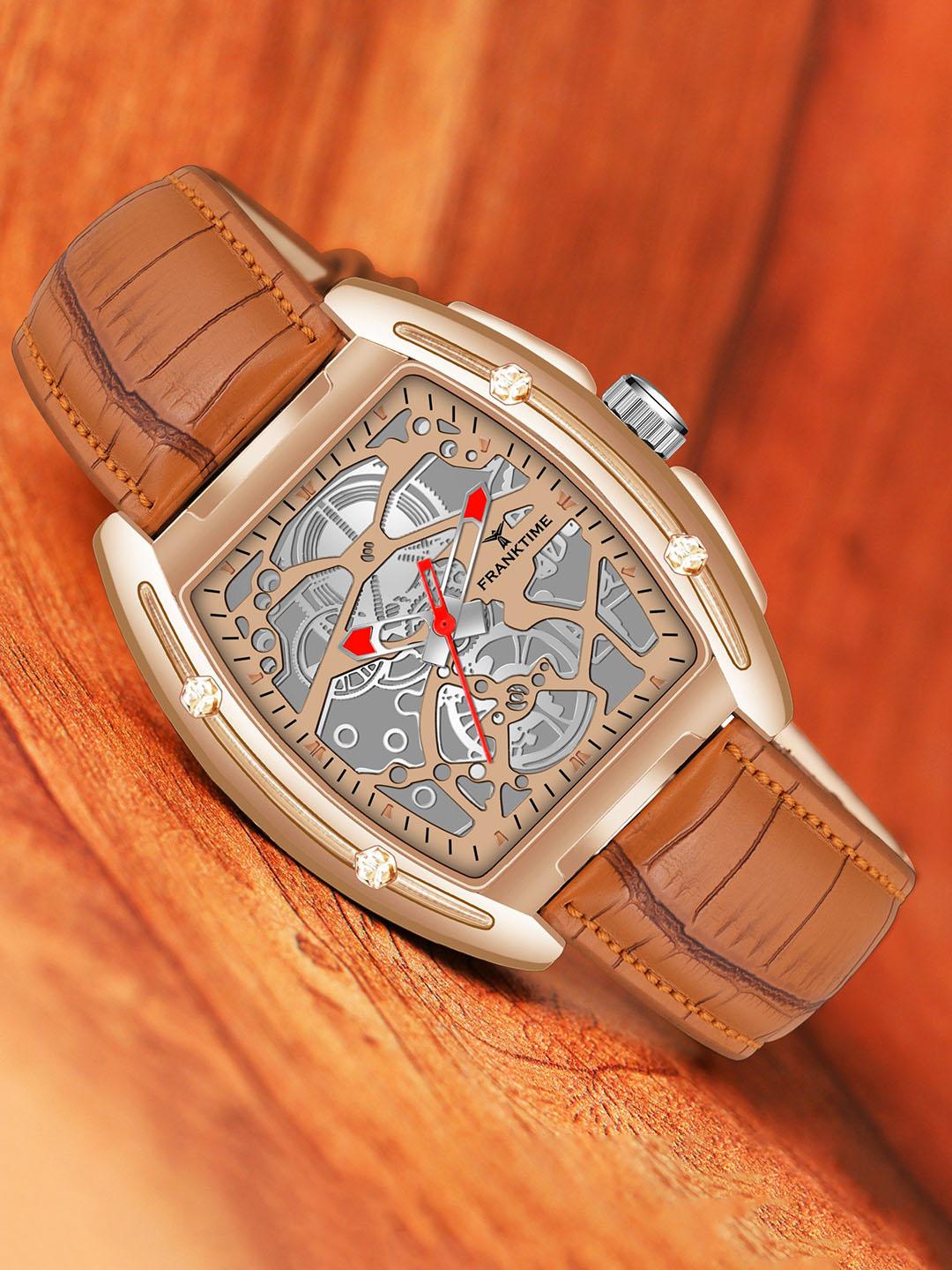 Buy Franktime Men Brass Dial & Leather Straps Analogue And Digital ...