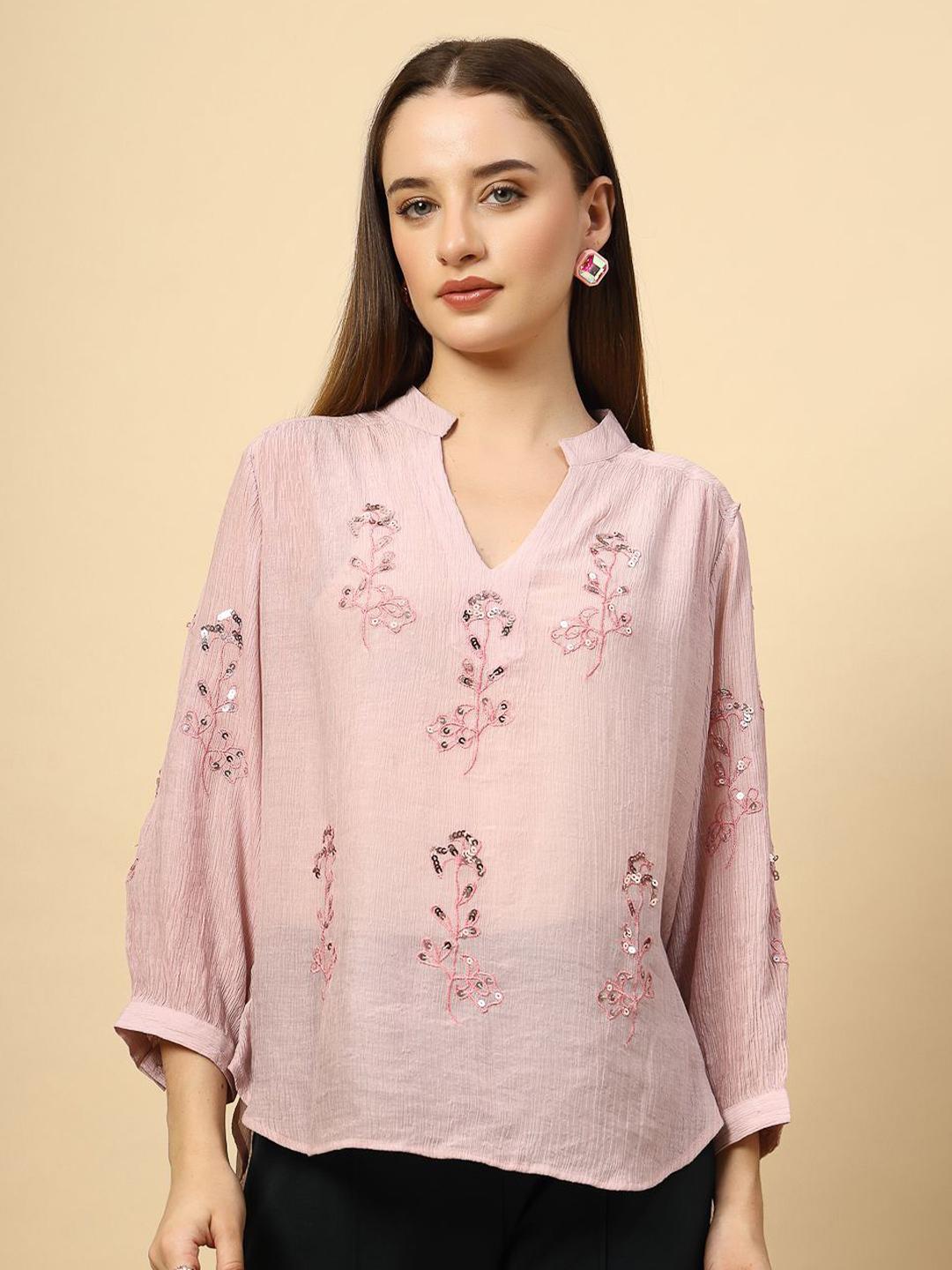 Buy Gipsy Mandarin Collar Embroidered Sheer Tunic - Tunics for Women ...
