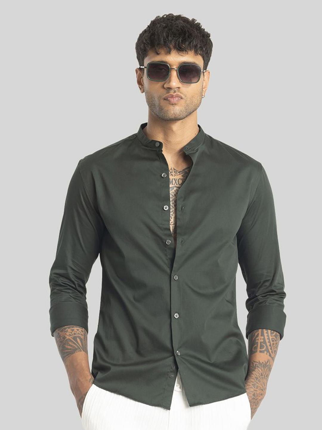 Buy Snitch Men Smart Slim Fit Solid Band Collar Formal Shirt - Shirts ...