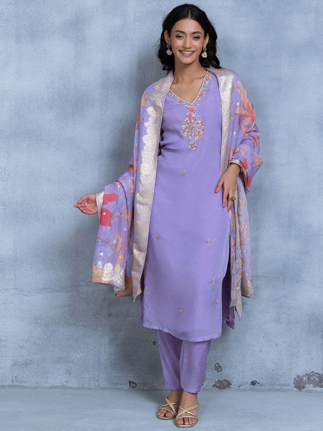 Buy Rang By Indya Ethnic Motifs Yoke Design Thread Work Kurta With ...