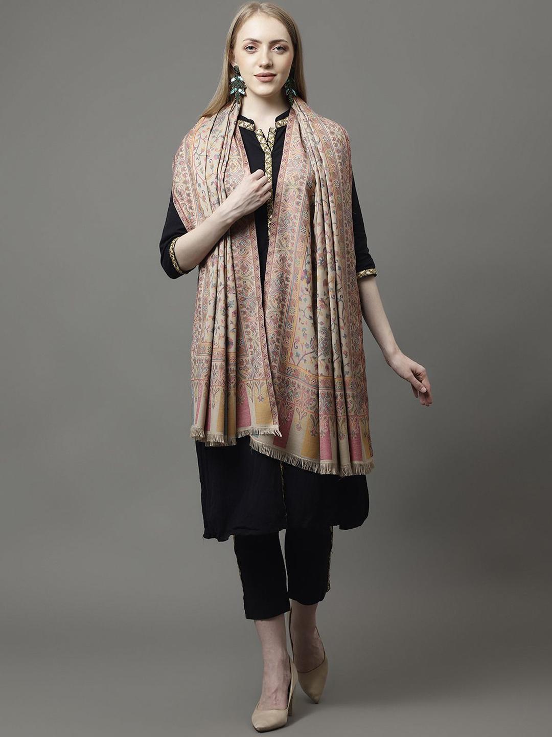 Buy WEAVERS VILLA Women Kani Woven Ethnic Motifs Kalamkari Winter Shawl ...