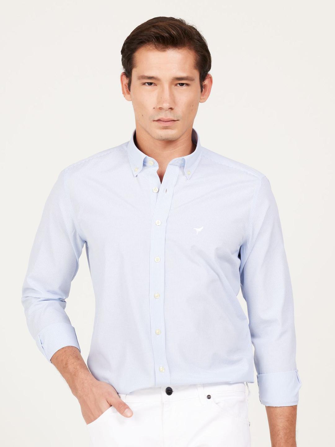 Buy AVVA Men Button Down Collar Pinstripes Striped Cotton Casual Shirt ...