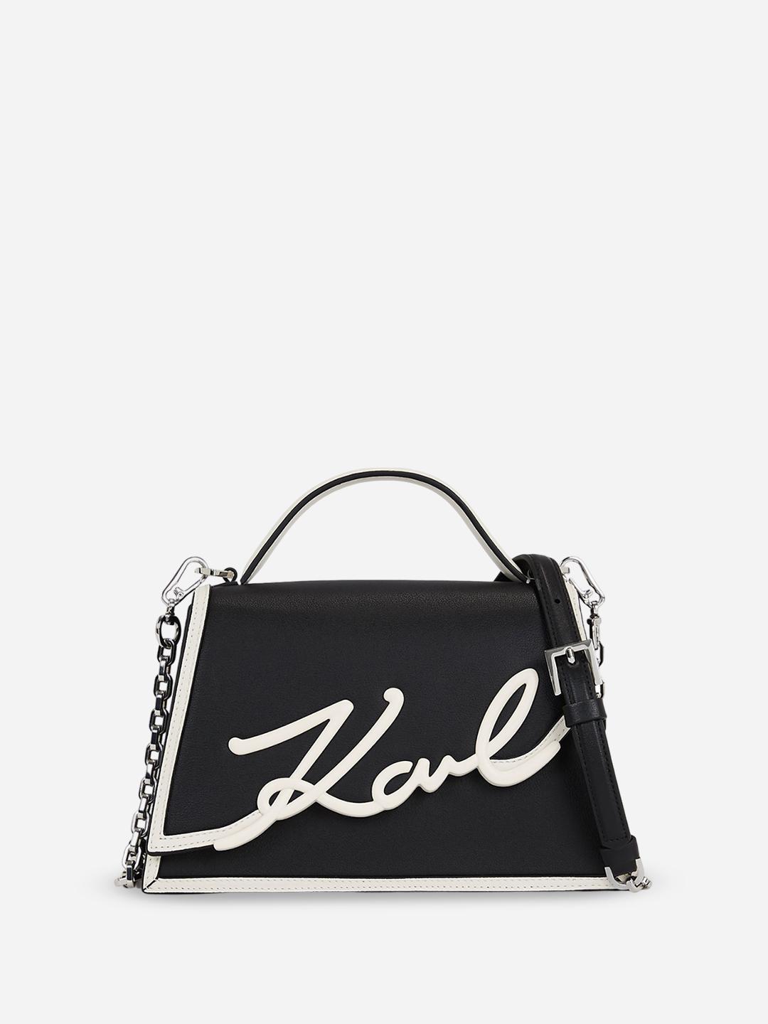Buy Karl Lagerfeld Printed Leather Half Moon Satchel With Applique ...