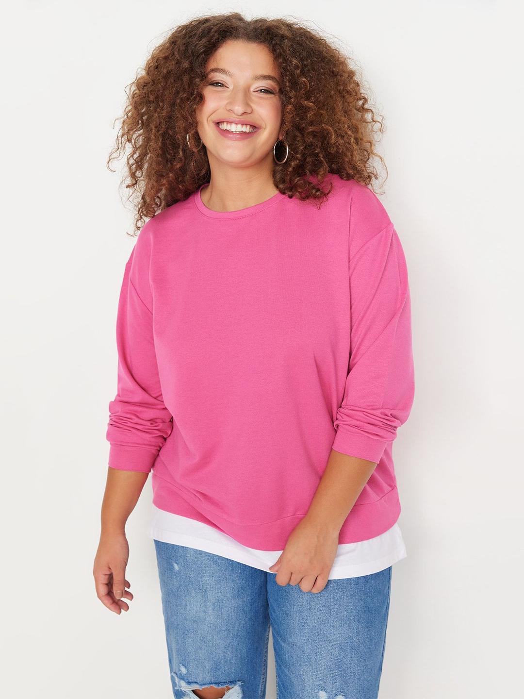 Buy Trendyol Women Plus Size Solid Round Neck Sweatshirt - Sweatshirts ...
