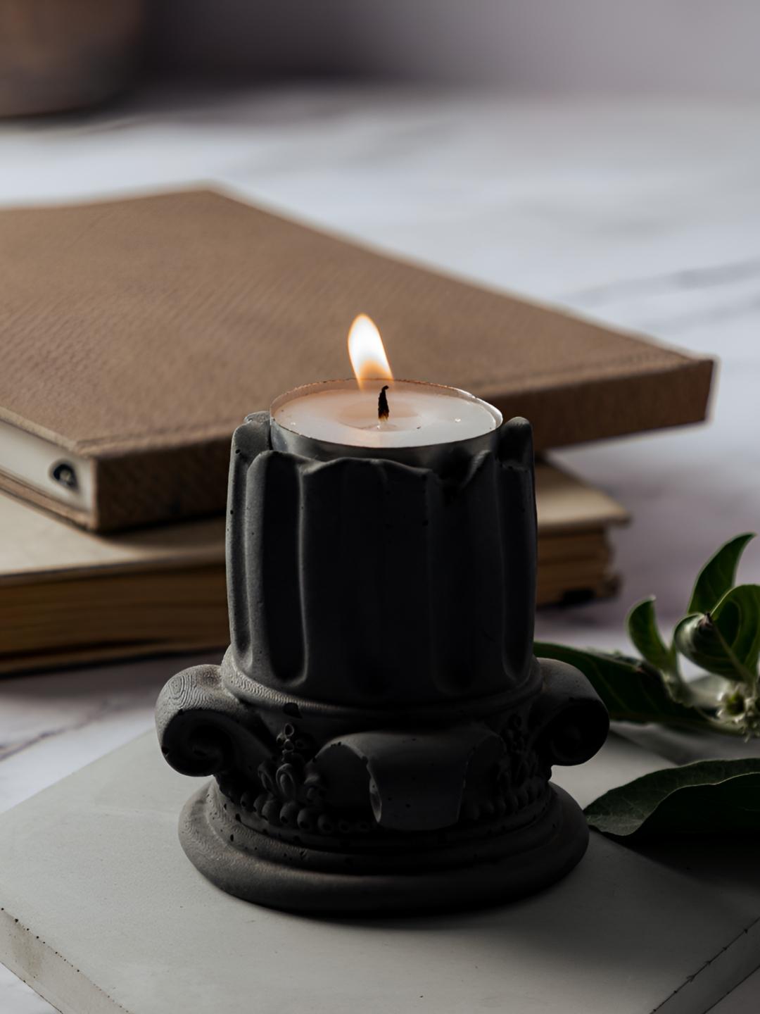 Buy Greyt Corin Grey Textured Stoneware Candle Holder - Candle Holders ...
