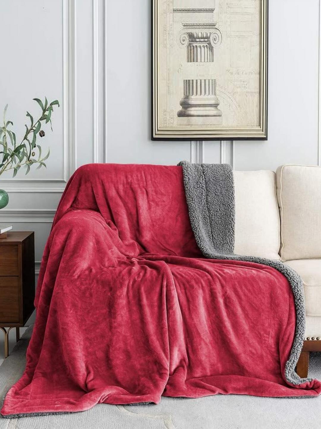 Buy LA VERNE Maroon & Grey Heavy Winter 500 GSM Double Bed Blanket ...