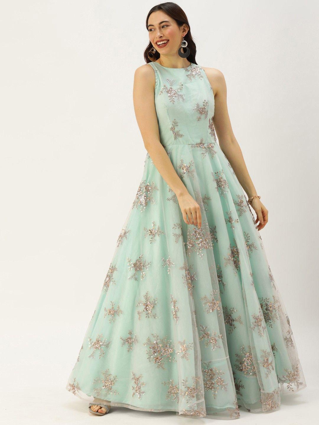 Buy Ethnovog Floral Print Embroiderd Net Maxi Dress - Dresses for Women ...