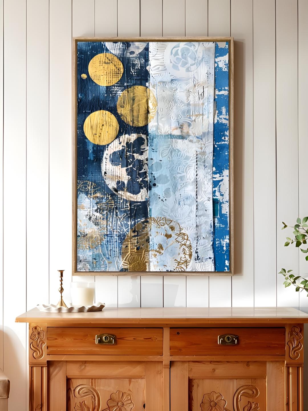 Buy Art Street Blue & White Golden Circle Canvas Wall Art - Wall Art ...