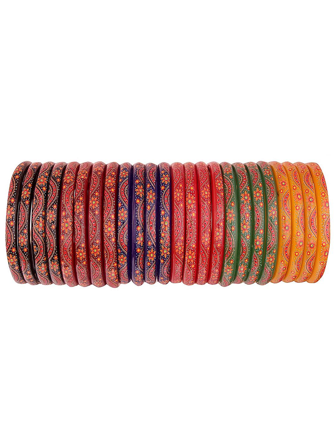 Buy ZULKA Set Of 24 Traditional Floral Printed Glass Kada Bangles ...