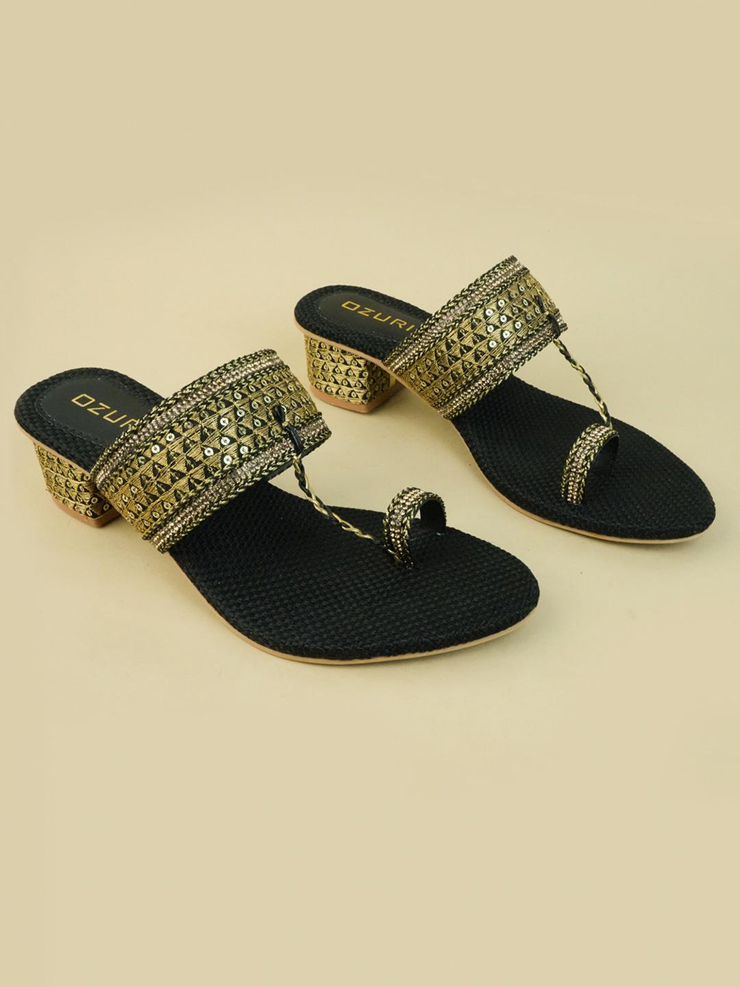 Buy Ozuri Jute Kolhapuri Block Heel Sandals - Heels for Women 31943239 ...