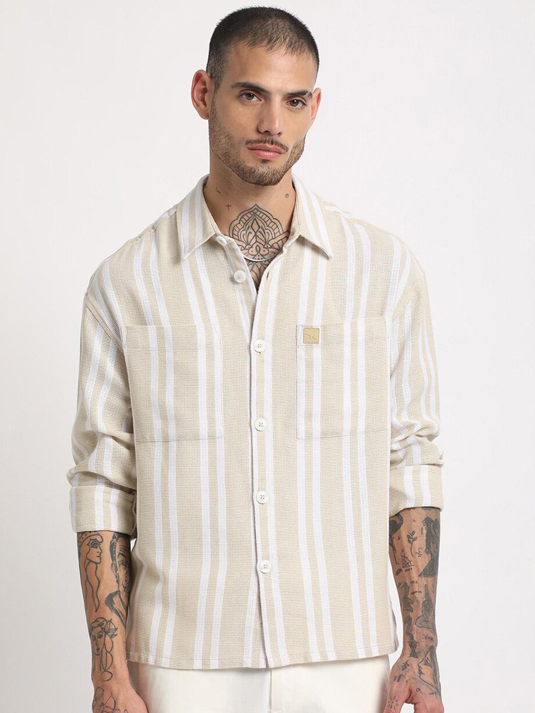 Buy THE BEAR HOUSE Men Striped Relaxed Fit Cotton Shacket - Shirts for ...