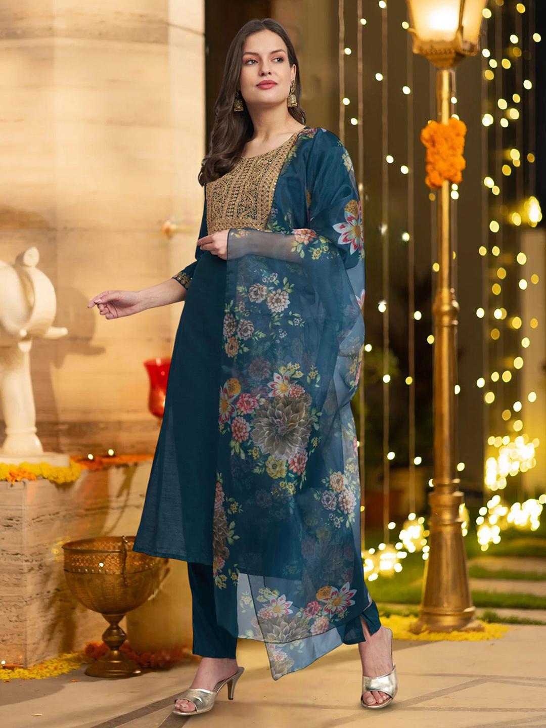 Buy INAIA Women Embroidered Regular Kurta With Palazzos & With Dupatta ...