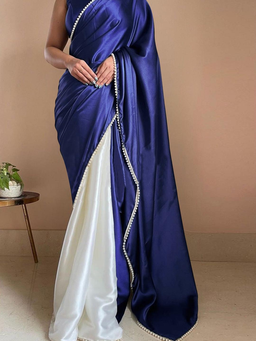 Buy Aika Solid Beads And Stones Satin Half And Half Saree - Sarees for ...