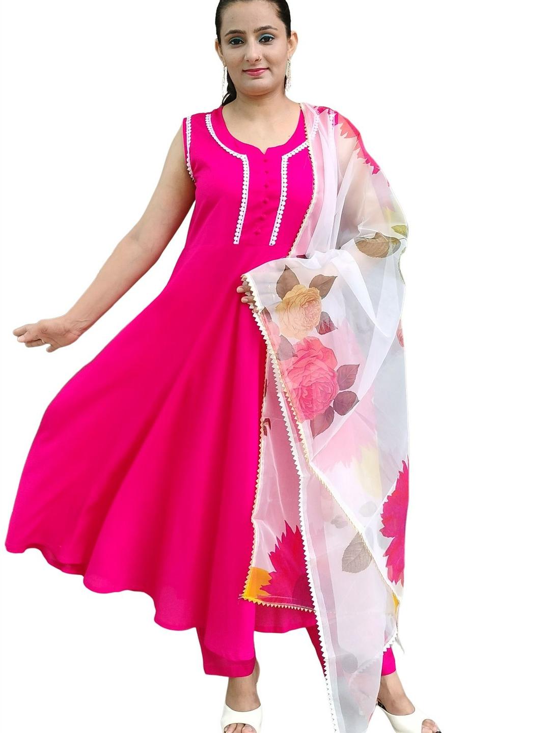 Buy MUKA Yoke Design Notch Neck Thread Work Anarkali Kurta With Palazzo ...