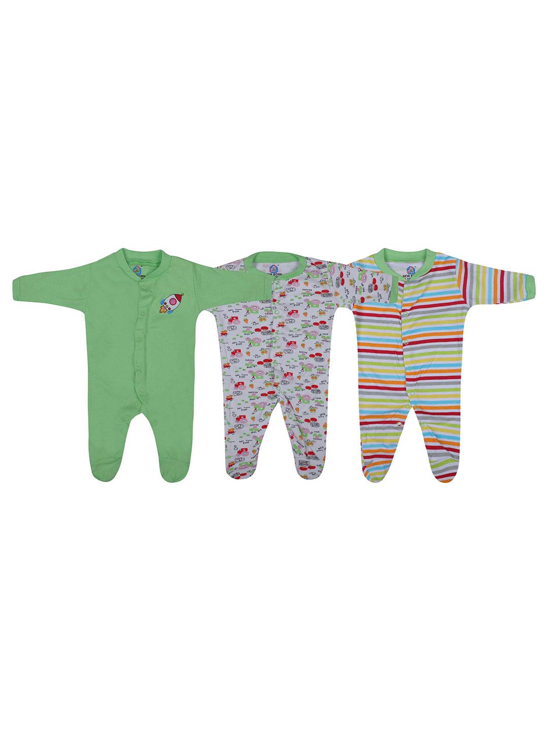 Buy Baby Needs Kids Pack Of 3 Printed Cotton Sleepsuits - Sleepsuit for ...