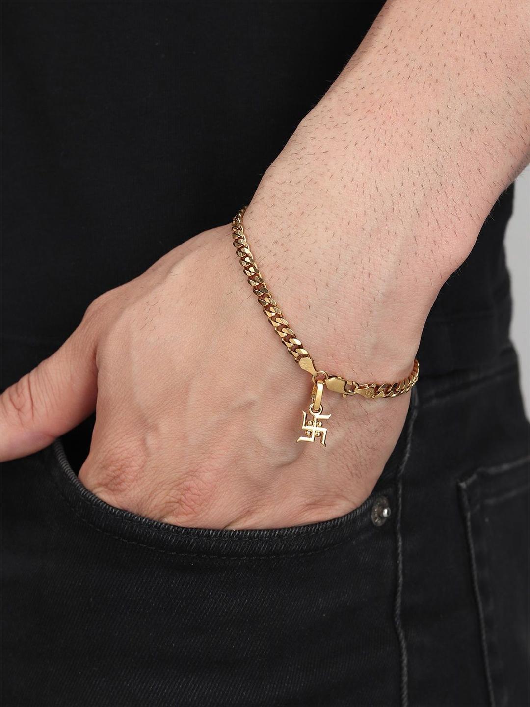 Buy AKSHAT SAPPHIRE Men Gold Plated 92.5 Sterling Silver God Swastik ...
