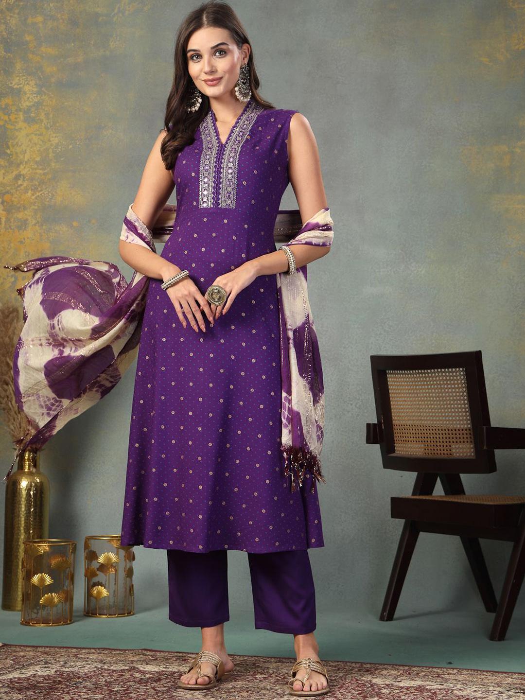 Buy Stylum Women Khari Printed & Embroidered Rayon A Line Kurta With ...