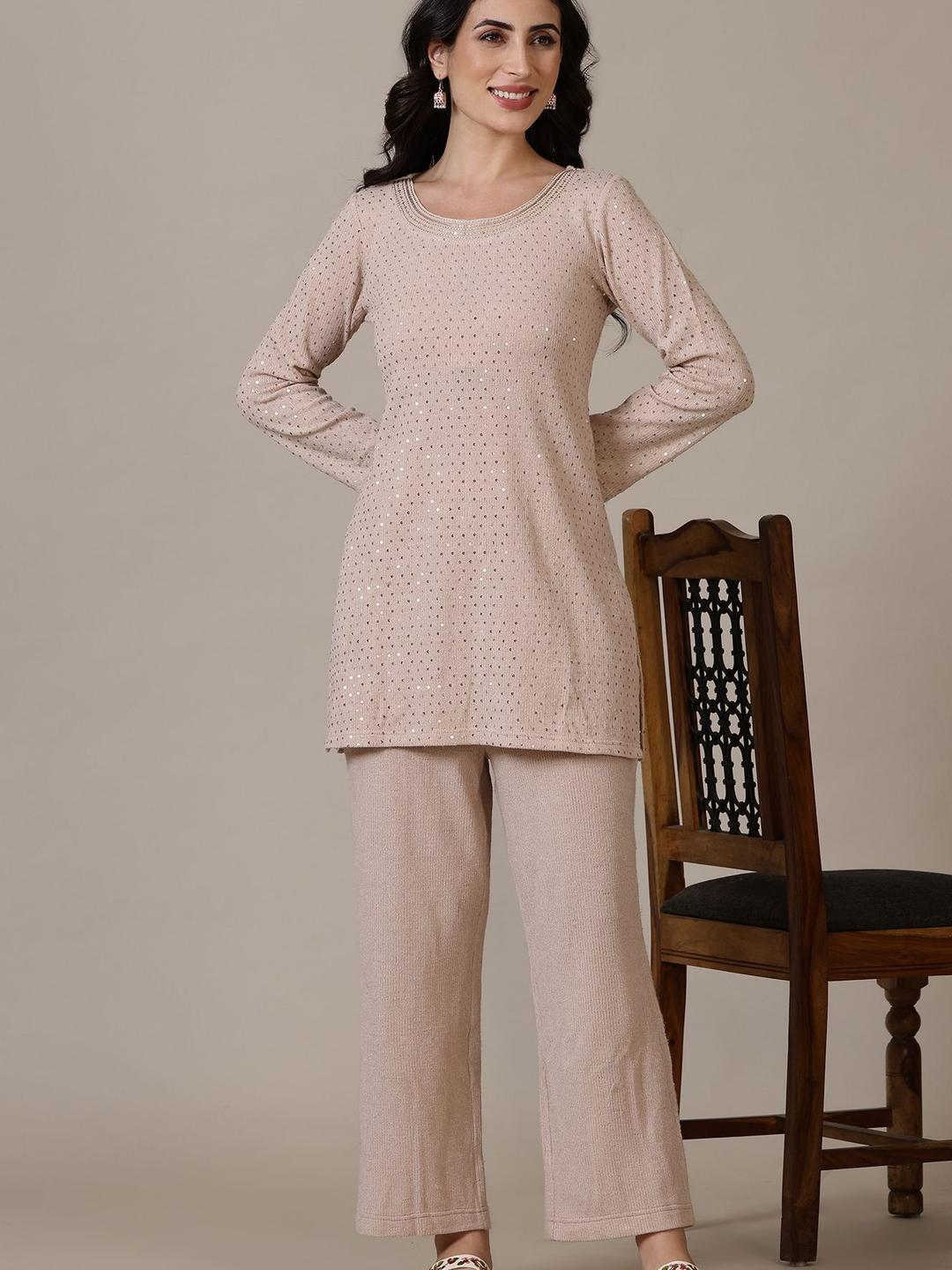 Buy AURELIA Embroidered Sequinned Round Neck A Line Kurti - Kurtis for ...