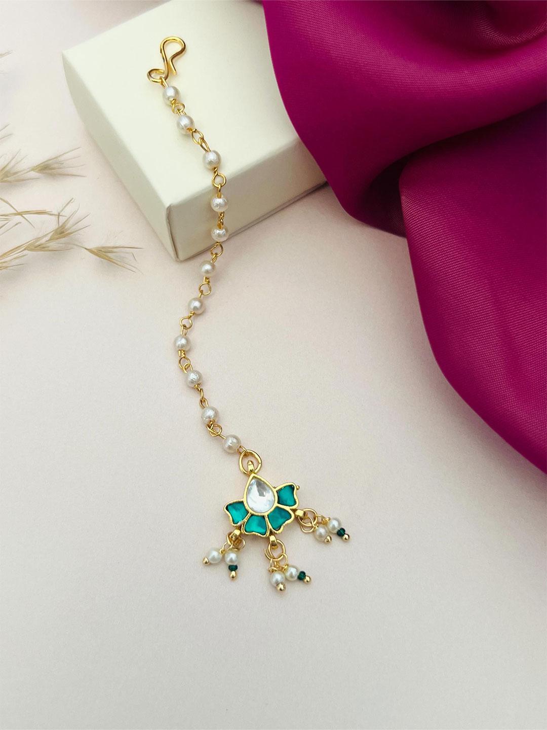 Buy ABDESIGNS Gold Plated Pachi Kundan Studded & Beaded Maang Tikka ...