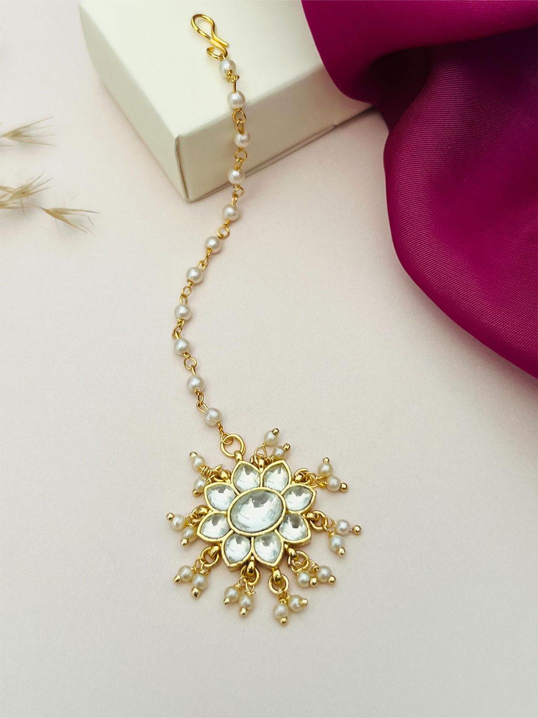 Buy ABDESIGNS Gold Plated Pachi Kundan Studded & Beaded Maang Tikka ...