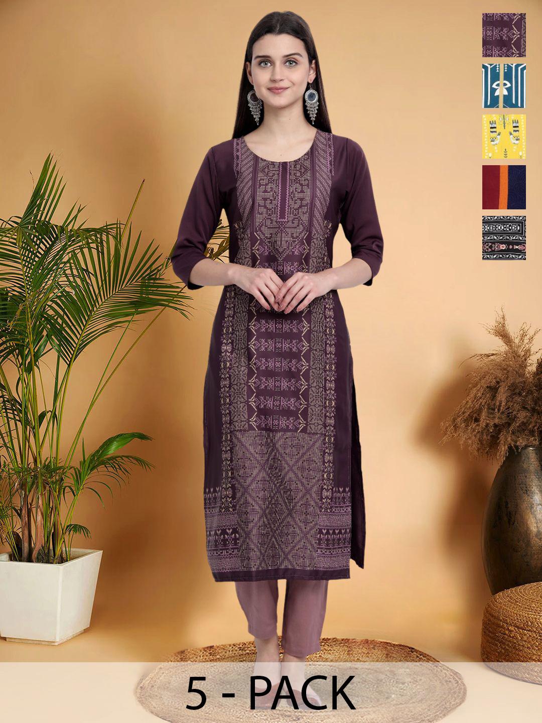 Buy 7Threads Selection Of 5 Ethnic Motifs Printed Round Neck Straight ...