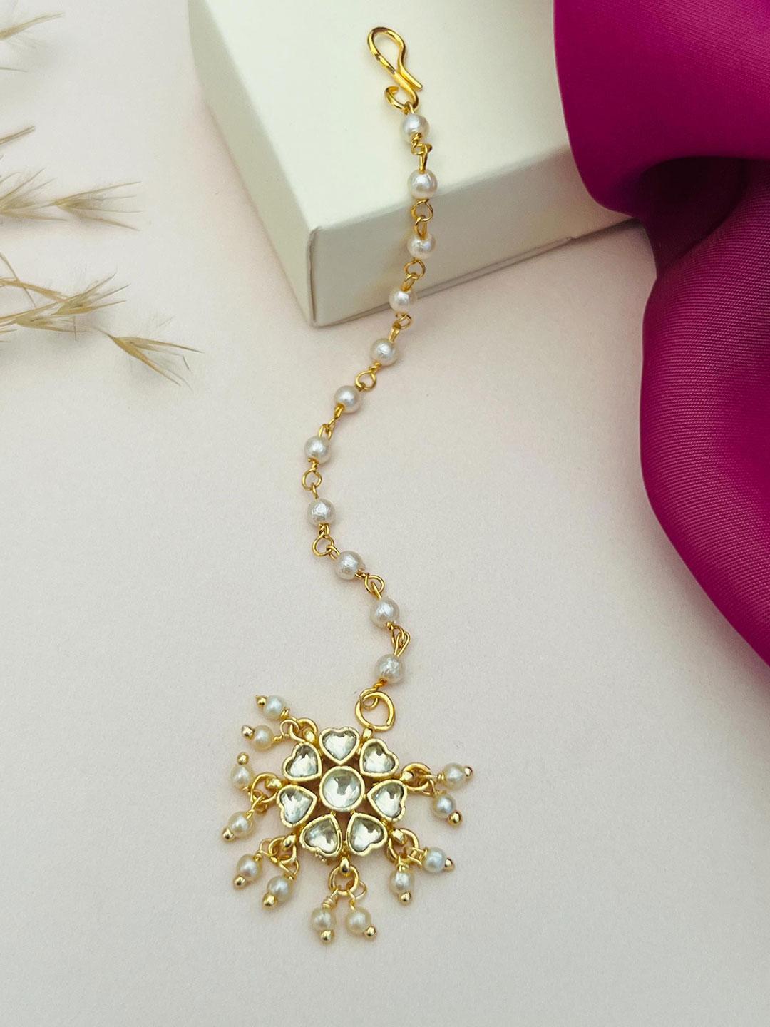 Buy ABDESIGNS Gold Plated Pachi Kundan Studded & Beaded Maang Tikka ...