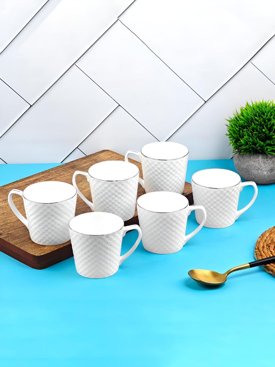 Buy UPC Yolo White Checkered Ceramic Handmade 6 Piece Mugs 220ml - Cups ...
