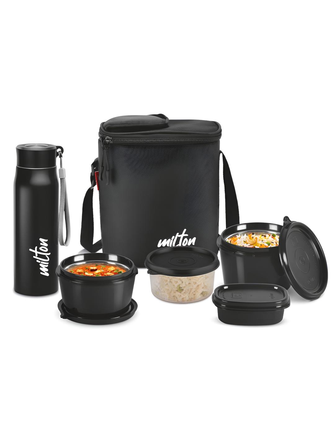 Buy Milton Black Max Meal Microwave Safe Lunch Box, Bottle With Bag ...
