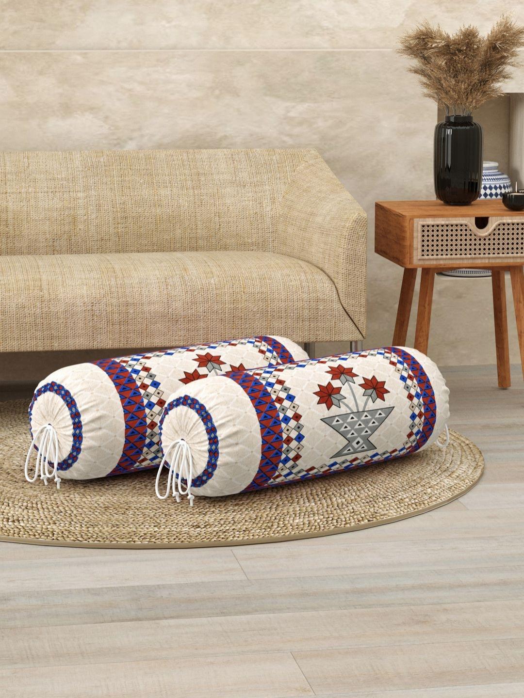 Buy BLOCKS OF INDIA Maroon & Blue 2 Pieces Floral Printed Bolster ...