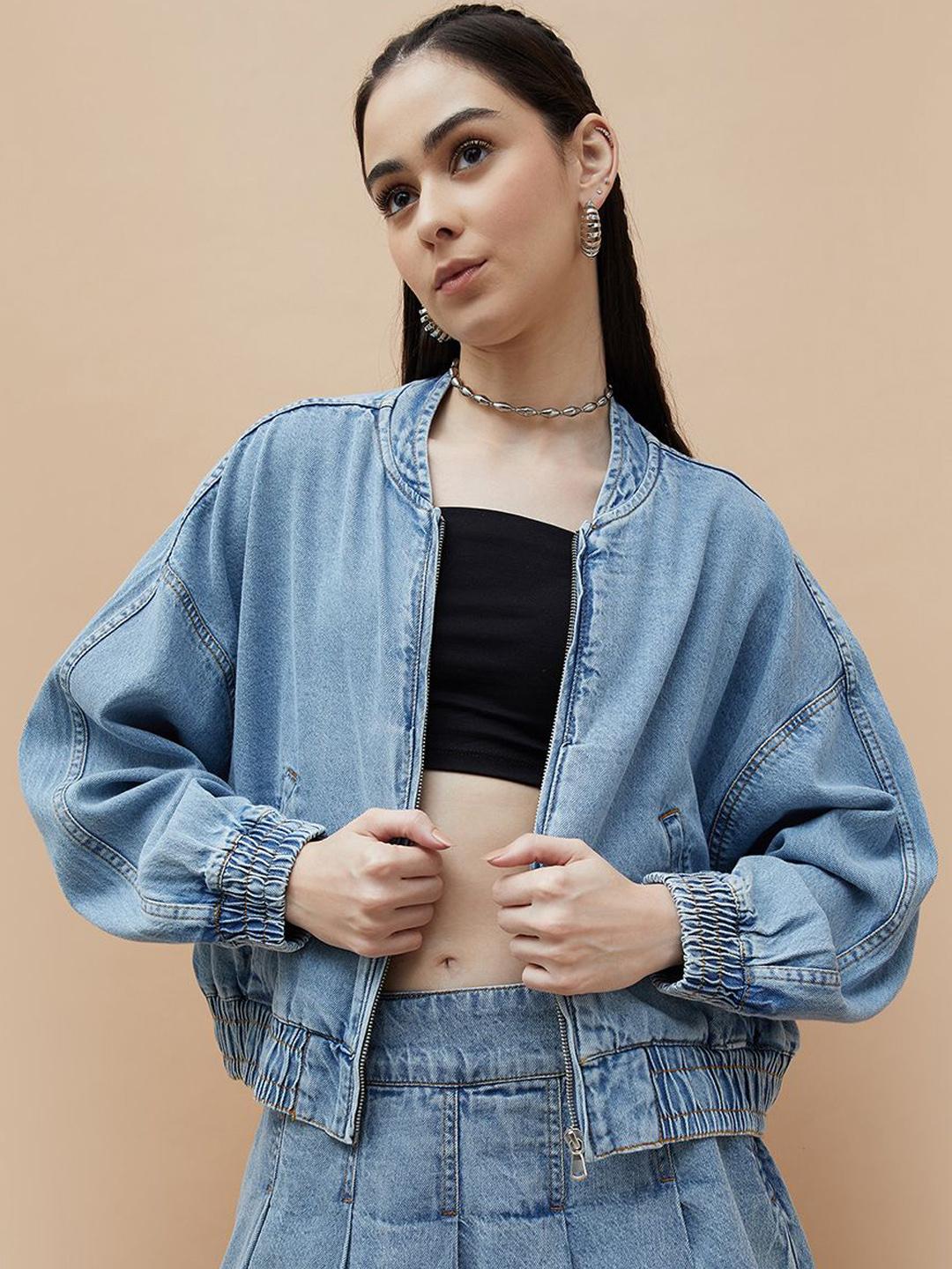 Buy Ginger By Lifestyle Women Solid Crop Pure Cotton Denim Jacket ...